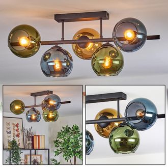 HOFSTEIN Deckenleuchte Koyoto, 5-flammige Deckenlampe aus Metall/Glas in Schwarz/Blau/Gr&uuml;n/Gold, moderne Leuchte im Retro/Vintage-Design (Schirme &Oslash; 15 cm), E14