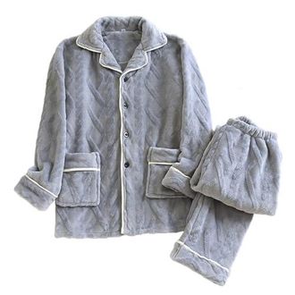 Generic Pyjama Homme Hiver Pyjama Polaire Homme Col en V Rayures Verticales Doubl&eacute; Polaire &Eacute;pais Tenue de Maison Hiver &Eacute;l&eacute;gante