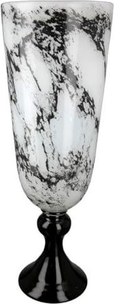 Gilde Deko Vase Pokal auf Fuß - Glasvase Marmoroptik - Elegante Dekoration Wohnzimmer - Geschenk Geburtstagsgeschenk - Farben: Schwarz Weiß Höhe 42 cm