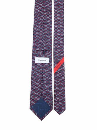 Ferragamo Mens Tie Zelig Silk Twill Navy-Red Multicolour Ties & Bow