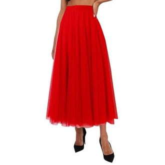 Generic Jupe en maille - Jupe de f&eacute;e - Jupe mi-longue - Jupe de danse - Plage, rouge, XL