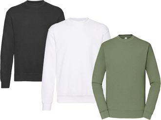 Fruit Of The Loom Herren Classic Set In Sweat, 3 Pack Sweatshirt, 1x Schwarz + 1x Weiss + 1x Olive + 1 HL Kauf Notizblock, XXL (3er Pack)
