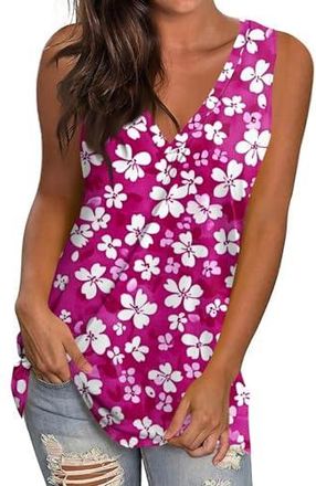 Generic Debardeur Femme Chic et &eacute;l&eacute;gant Chemisier sans Manche Imprimer D&eacute;bardeur Top Col V Ete Haut Chic et Elegant Fluide Ample Caraco Vetement Femme Tee Shi