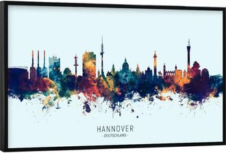 artboxONE Poster mit schwarzem Rahmen 45x30 cm Städte Hannover Skyline BlueOrange - Bild Hannover City Cityscape