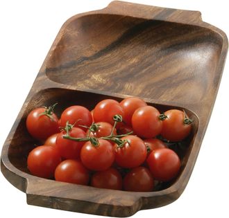 Premier Housewares Rechteckiger Servierteller mit 2 Bereichen und Griffen aus Akazienholz 4x32x18 cm, braun, 18x32x4