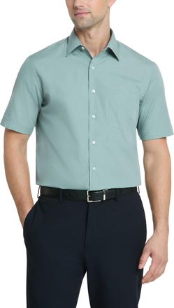 Van Heusen Herren Kurzärmeliges, Normale Passform, Popeline, Einfarbig Klassisches Hemd, Meeresnebel, 44 cm Hals