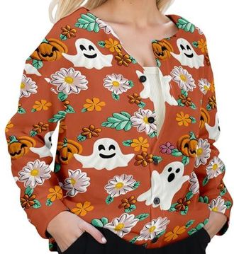 Generic Vestes pour femmes 2026 - Cardigan imprim&eacute; boutonn&eacute; en tricot doux - Manches longues - Coupe ample - Pour lautomne et lhiver - Style d&eacute;contract&eacute; et co