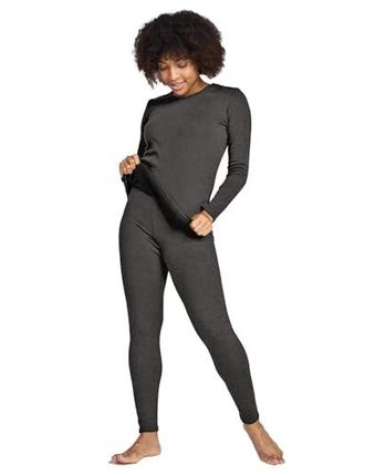 Lapasa Ensemble de sous-V&ecirc;tements Thermiques Femme Haut & Bas Maillot de Corps Manches Longues & Pantalon Chaud Automne/Hiver Gris Fonc&eacute; Chin&eacute; S