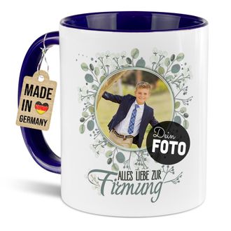 Tassendruck Tasse zur Firmung mit Foto selbst gestalten - Alles Liebe zur Kommunion - Kreis - Personalisierte Firmungsgeschenke - Keramiktasse, 300 ml, Innen & He