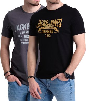 Jack & Jones Herren 2er-Set T-Shirts aus Baumwolle, Multi-Pack (Asph.W Authentic/Black.gelb) S-6