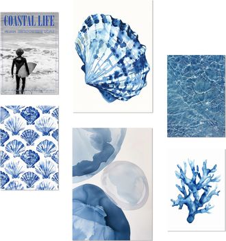 Nacnic Set mit 6 Postern Marineblau, Meer und Sommer Designillustrationen zur Dekoration der Wände Ihres Zuhauses. Räume A3 & A4 Rahmenlos