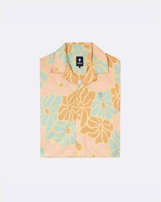 Faguo Chemise manches courtes vert clair & jaune orang&eacute; coton - VIMY