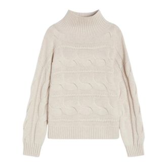 Max Mara Hoher Halspullover mit horizontalen Z&ouml;pfen - - Knitwear - Damen - Beige - S