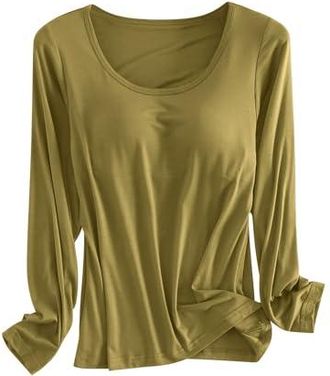 Generic T-shirt à manches longues en modal pour femme avec soutien-gorge intégré - Soutien-gorge de sport rembourré - Couleur unie - Décontracté - Lounge - Yo