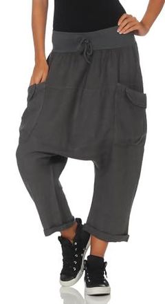 Malito more than fashion Malito Pantalons bouffants en Tissu de Lin pour Les Femmes dans Les Couleurs Unies Pantalons de Loisirs pour la Plage Pantalons Capri 6285 (Gris Oscur