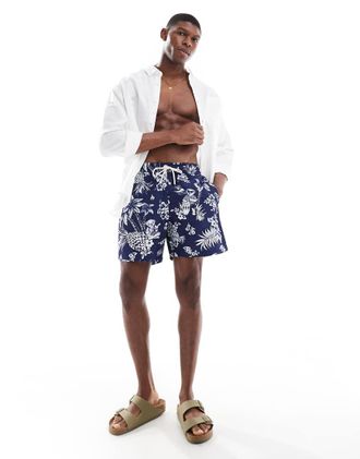 Polo Ralph Lauren Traveler - Short de bain bicolore coupe classique avec imprimé ours et logo emblématique - Bleu foncé-Bleu marine