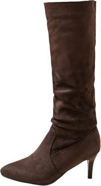 Generic Bottes hautes au genou pour femme - Bout pointu - &Eacute;l&eacute;gantes - Couleur unie - Similicuir - Confortables - Extensibles - &Agrave; enfiler - Talon chaton - Pour