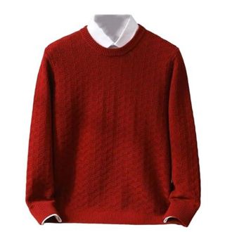 Generic Pull en laine mérinos pour homme - Col rond - Solide et chaud - Pull tricoté creux, Rouge, 3XL