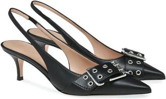 Generic Escarpins à Bout Pointu pour Femmes, Chaussures à Talons Bas en Cuir à Bride arrière Tendance, Chaussures de soirée de Mariage élégantes à Boucle,Noir