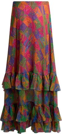 Etro Femme, Jupes, Multicolore, Taille: 36 FR Crepe Paisley Silk Midi Skirt