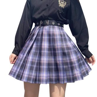 Minetom Damen Kariert Rock Frauen M&auml;dchen Kurze Hohe Taille Gefaltete Skater Tennis Schule Rock Faltenr&ouml;cke Minirock Kurz Skirt Violett XXL