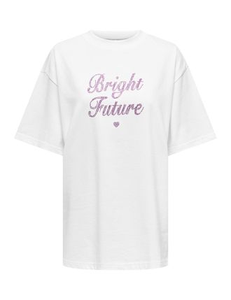 Only Damen Onlriri S/S Stones Top Box JRS T-Shirt, Bright White/Print:Bright, Large