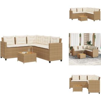 vidaXL Gartensofa in L-Form mit Tisch und Kissen Beige Poly Rattan - Gartensofa - Outdoor-M&ouml;bel - Lounge Set - Rattan-Sofa - Gartenlounge