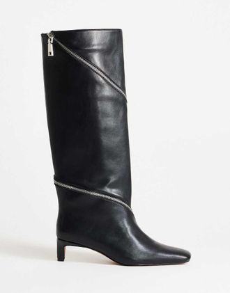 Topshop botte hauteur genou &agrave; d&eacute;tail zip noire