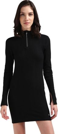 Calvin Klein Jeans Damen Kleid Half Zip Dress Langarm, Schwarz (Ck Black), XL