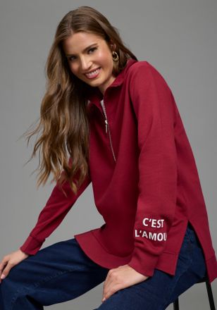 Laura Scott Longsweatshirt LAURA SCOTT, Damen, Gr. 36/38, cranberry, angeraute Sweatware, Obermaterial: 60% Baumwolle, 40% Polyester, bequem h&uuml;ftbedeckend, Rippst