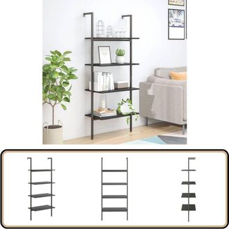 vidaXL Leiterregal mit 4 Böden Schwarz 64x35x152,5 cm - Bücherregal - Wandregal - Anlehnregal - Regal Schwarz - Stahlregal