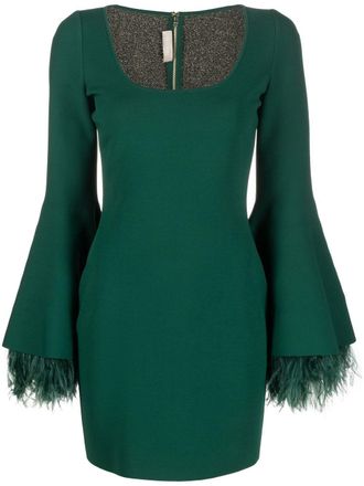 Elie Saab robe en maille &agrave; d&eacute;tails de plumes - Vert