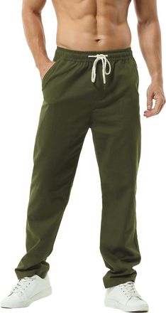 Hoerev Men Casual Strandhosen Leinen Hose- Gr. XXXL (Taille 45-47 zoll), Gr&uuml;n