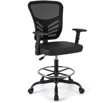 Costway Costway - Chaise &agrave; Dessin R&eacute;glable en Hauteur, Chaise de Travail Pivotante avec Accoudoir, Repose-Pieds R&eacute;glables, Soutien Lombaire, pour Bureau