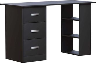 Home Discount Mason Bureau Informatique avec 3 Tiroirs et 3 Étagères Meuble de Rangement Table PC H 72 x L 120 x P 49 cm, Noir