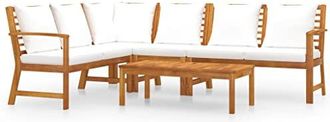 vidaXL Salon de Jardin 5 pcs avec Coussin Mobilier de Patio Mobilier de Jardin Meubles dExtérieur Meubles de Terrasse Crème Bois dAcacia Massif