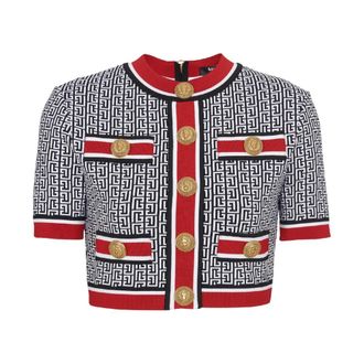 Balmain Jacquard Monogramm Crop Top - - Knitwear - Damen - Mehrfarbig - S