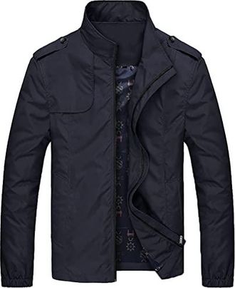 Minetom Blouson Homme Léger Veste Jacket Hiver Printemps Automne Aviateur Col Montant Bomber Blouson Trench C Noir XXL