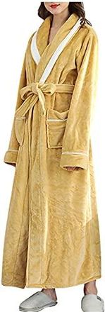 Generic Peignoir long et moelleux en coton pour femme - Grande taille - Poches avant avec ceinture - Col en V - Épais - Absorbant thermique - Unisexe - Peigno