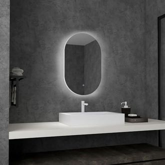Kleankin Miroir Salle de Bain Mural, Miroir de Salle de Bain Ovale LED 80 x 50 cm - antibu&eacute;e, Couleurs, luminosit&eacute; r&eacute;glable Interrupteur Tactile d&eacute;cor Acryliqu