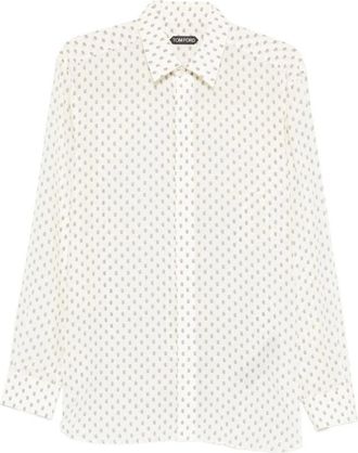Tom Ford Homme, Chemises, Blanc, Taille: L Crepe de Chine Paisley Print Fluid Fit Shirt