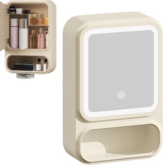 Generic Badezimmer-Spiegelschrank - 42 X 28 X 11,5 cm, Aufbewahrungsorganisator Mit LED-Leuchten, Spiegel, Magnetischer T&uuml;r-Taschentuchspender, Modernes F&uuml;r S