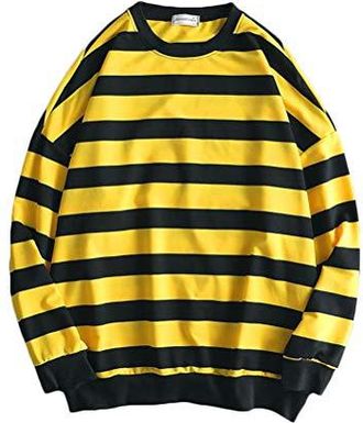 Minetom Hommes Rayé Sweatshirt Col Rond Manches Longues T-Shirt Crew Neck Style Marine Rayé Sweatshirt Top Basic Shirt A Jaune XXL