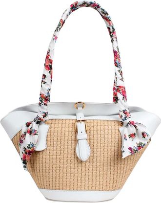 Dolce & Gabbana Femme, Sacs, Blanc, Taille: ONE Size Sac Coffa Capri en raphia et foulard imprim&eacute;