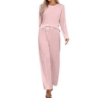 Generic Ensemble de salon 2 pi&egrave;ces pour femme avec chemise, chemisier, pantalon, manches longues, col en V, pantalon, tendance, streetwear, surv&ecirc;tement Co Ord