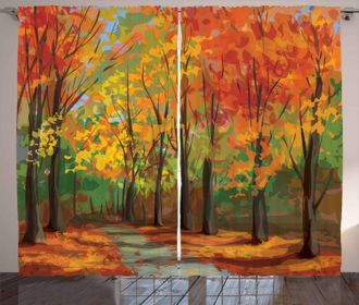 Abakuhaus Rustikal Rustikaler Vorhang, North Woods mit Blättern, Wohnzimmer Universalband Gardinen mit Schlaufen und Haken, 280 x 245 cm, Zimt Dunkel Gelb