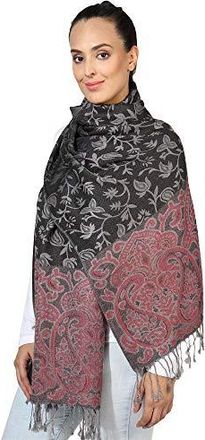 World of Shawls &Eacute;charpe ch&acirc;le pour femme avec bordure cachemire et motif floral - Luxueusement chaude, douce et soyeuse au toucher. - Noir