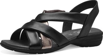 Jana Damen Sandalen flach Elegant Vegan, Schwarz (Black/Pewter), 37 EU