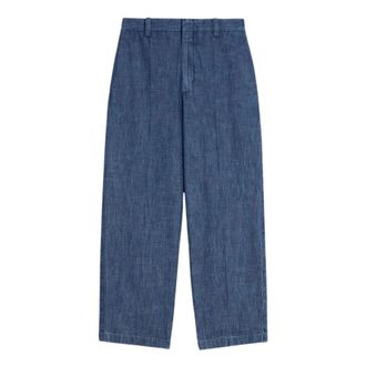 Jil Sander Homme, Pantalons, Bleu, Taille: L Cotton Chambray Tapered Pantalons