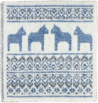 Öjbro Vantfabrik Dalarna Blå gewebte Sitzkissen Sitzunterlage Wolle faltbar 43x43 cm Sitzmatte Schafwolle Sitzpolster Sitzauflage Dalapferd-Muster Indoor Outdoor Auto 